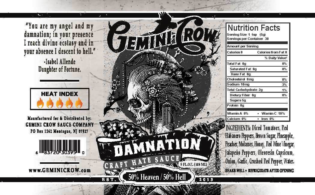 HS - DAMNATION – Gemini Crow Hot Sauce Company